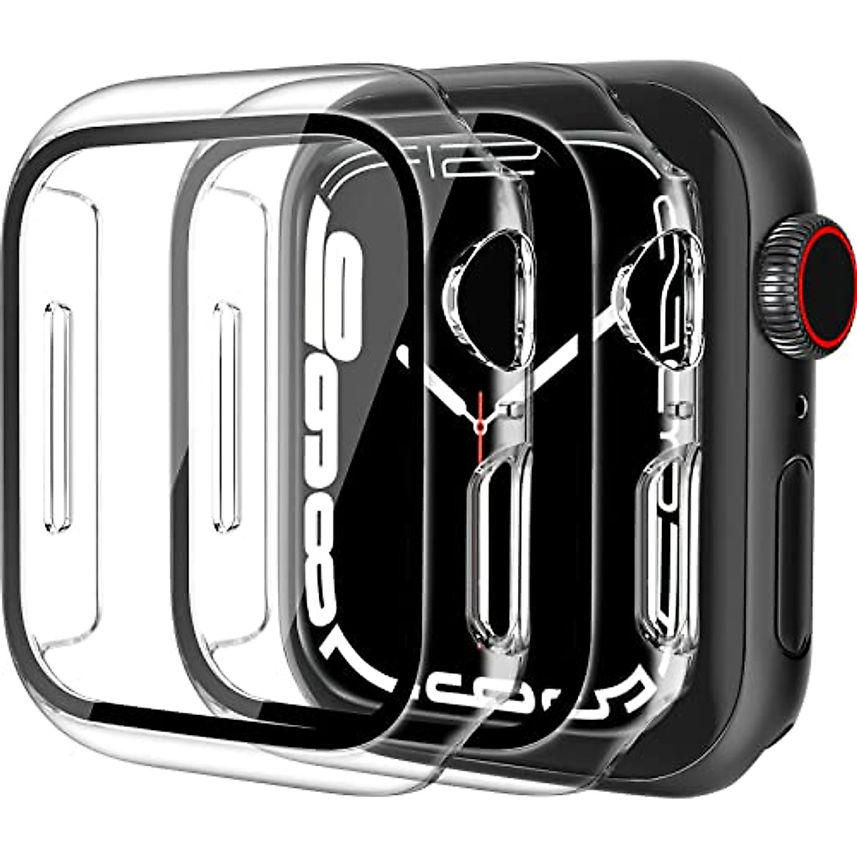 QHOHQ 2 Pack Hard PC Case Suitable for Apple Watch Series 8 45mm & Series 7 45mm with Tempered Glass Screen Protector, Full Coverage, Touch Sensitive, Ultra-Thin HD Bumper Protective Cover - Clear