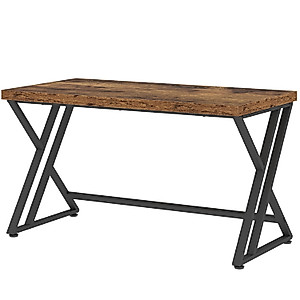 LVB Rustic Computer Desk, Metal Wood Home Office Desk, Industrial Simple Study Executive Desk for Writing Work, Wooden Student Gaming Computer PC Table with Storage for Bedroom, 55 Inch, Rustic Brown