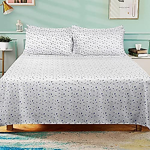 HOMEIDEAS 6 Piece Printed Full Size Bed Sheets, Extra Soft Brushed Microfiber 1800 Bedding Pattern Sheets, Deep Pocket, Wrinkle & Fade Free, Blue Floral