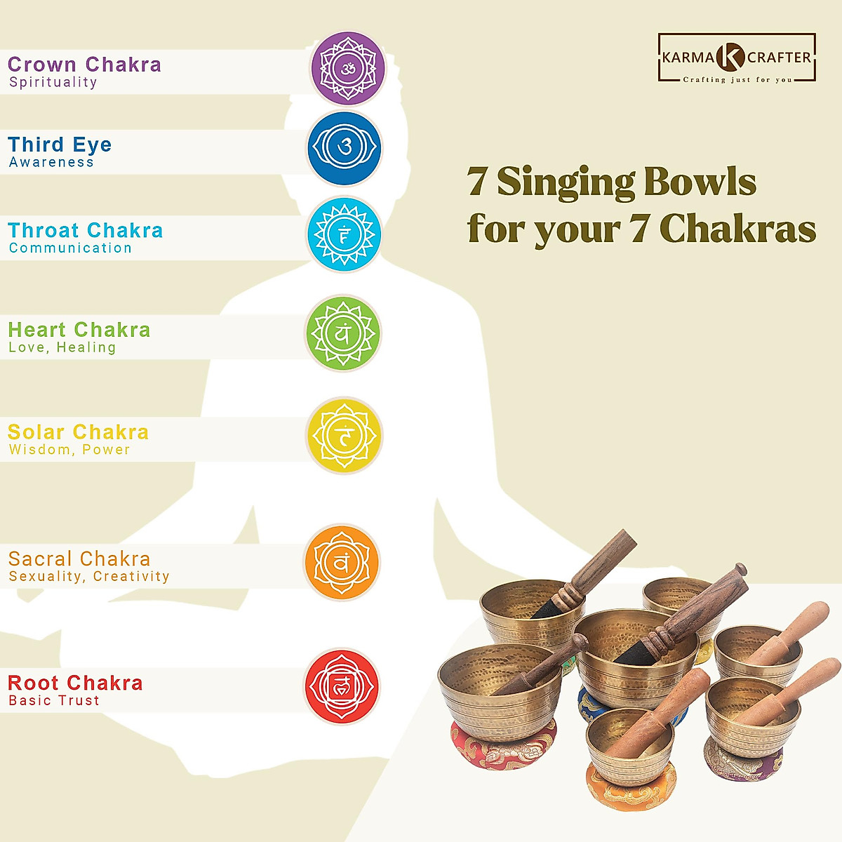 Authentic Tibetan Singing Bowl From 7 Planets, Hand Hammered Design relaxation & Supporting Holistic Healing (Kasha Hand beaten Set with box)