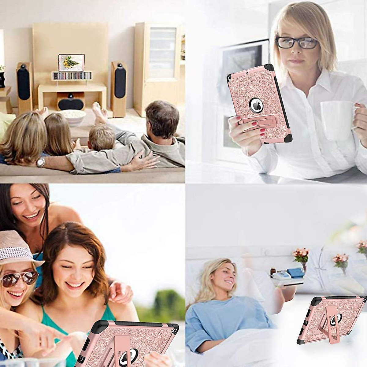 BENTOBEN for iPad Air (3rd Gen) 10.5" 2019 Case, iPad Pro 10.5" 2017 Case,Glitter Sparkly 3 Layers Heavy duty Shockproof Protective Hybrid Hard PC TPU Bumper Kickstand Kids iPad Air 3 Cover, Rose Gold