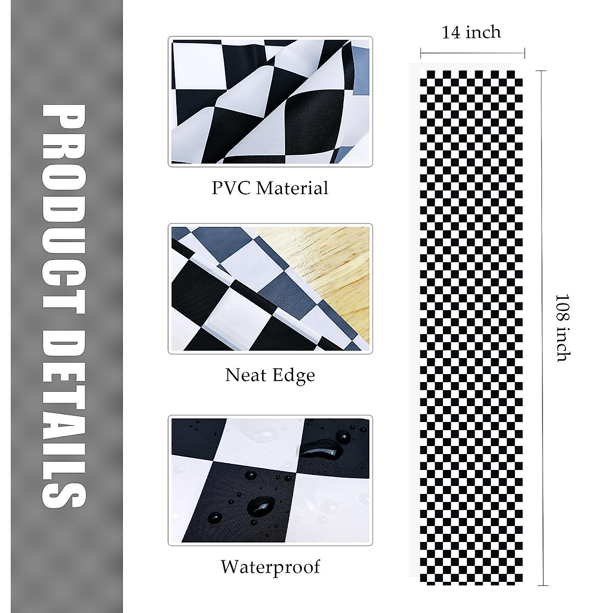 MUNILAIL 6 Pcs Black and White Checkered Table Runner 14 x 108 Plastic Table Runner for Race Car Theme Party Birthday Baby Shower Disposable Table Runner