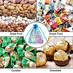 SumDirect 100Pcs Blue Organza Drawstring Bags Jewelry Pouches, Coralline Pattern Candy Chocolate Party Christmas Wedding Favor Gift Bags,3.5x4.7inches