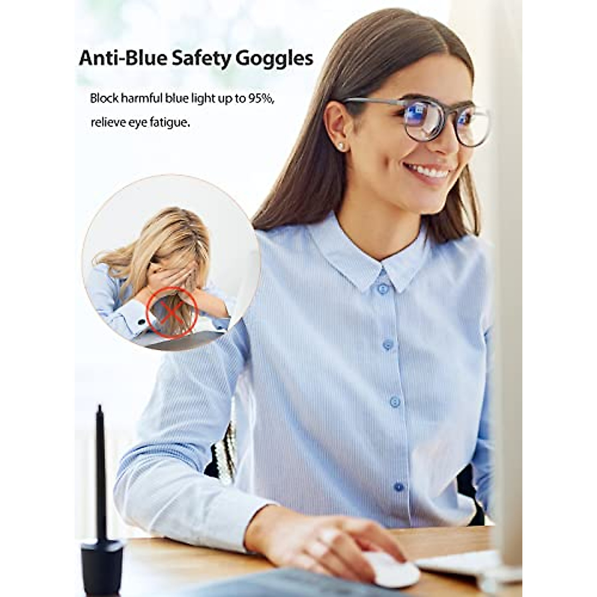 Feaglo Safety Glasses, Anti Fog Safety Goggles for Women Men, Blue Light Blocking with Clear Lens, 4Pack Stylish Eye Protection Glasses with side Shield
