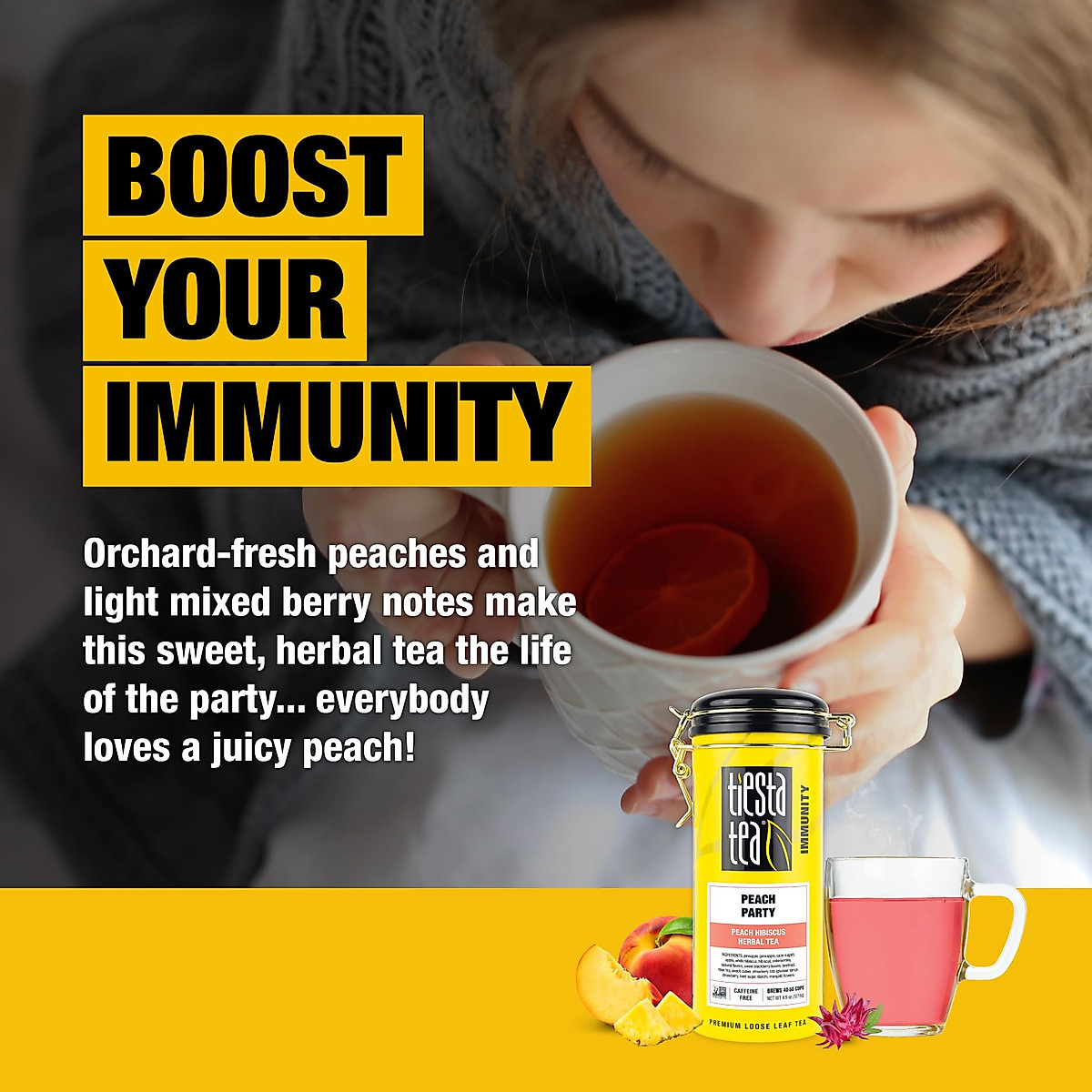 Tiesta Tea - Peach Party | Loose Leaf | Peach Hibiscus Herbal Infusion | Premium Blend | Non-Caffeinated Fruit Tea | Makes Hot or Iced & Up to 50 Cups | 4.5oz Refillable Tin