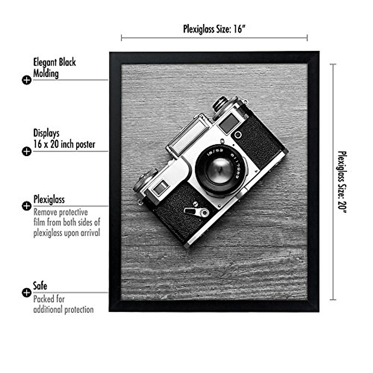Americanflat 16x20 Poster Frame in Black - Composite Wood with Polished Plexiglass - Horizontal and Vertical Formats for Wall with Included Hanging Hardware