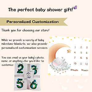 QICAIYUN Baby Milestone Monthly Blanket Elephant Desgin Baby First Year Calendar Growth Chart Play Mat Large 48" x48'' Baby Photography Props YUNBTZT114