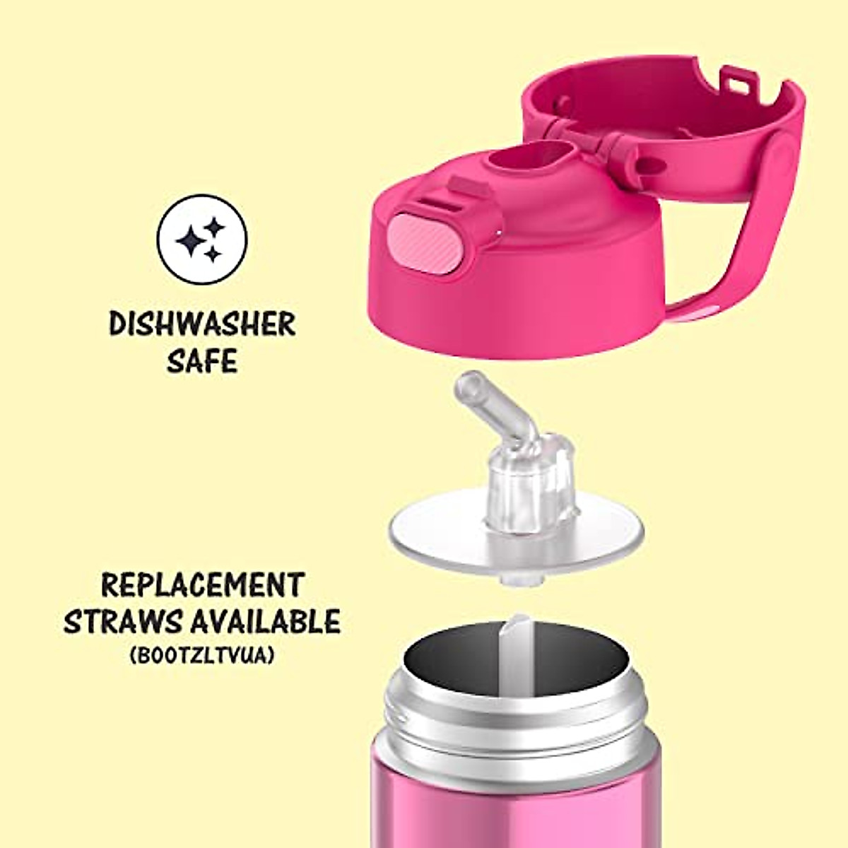 THERMOS FUNTAINER 12 Ounce Stainless Steel Vacuum Insulated Kids Straw Bottle, Pink