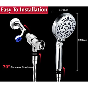Filtered Shower Head with Handheld,High Pressure Water Flow and 10-Mode Shower Head Filter for Hard Water,Water Softener Shower Head,Handheld Shower Head with 70“ Long Hose