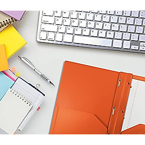 Better Office Products Orange Plastic 2 Pocket Folders with Prongs, Heavyweight, Letter Size Poly Folders, 24 Pack, with 3 Metal Prongs Fastener Clips, Orange