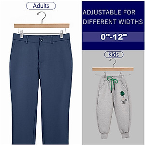 Amber Home 24 Pack Natural Wooden Pants Hangers with Clips, Wood Skirt Hangers Trouser Hangers for Jeans, Slacks, Shorts with 2-Adjustable Clips (Natural, 24 Pack)
