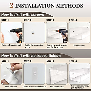 BTSD-home 4 Pack 15" Clear Acrylic Shelves Display Ledge for Wall Storage, Acrylic Floating Shelves Wall Mounted for Kids Bookshelf, Bedroom, Living Room, Bathroom, Kitchen.