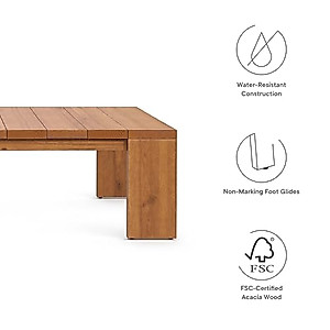 Modway Tahoe Acacia Wood Rectangular Outdoor Patio Coffee Table in Natural - Ideal as Garden Coffee Table or Porch Table