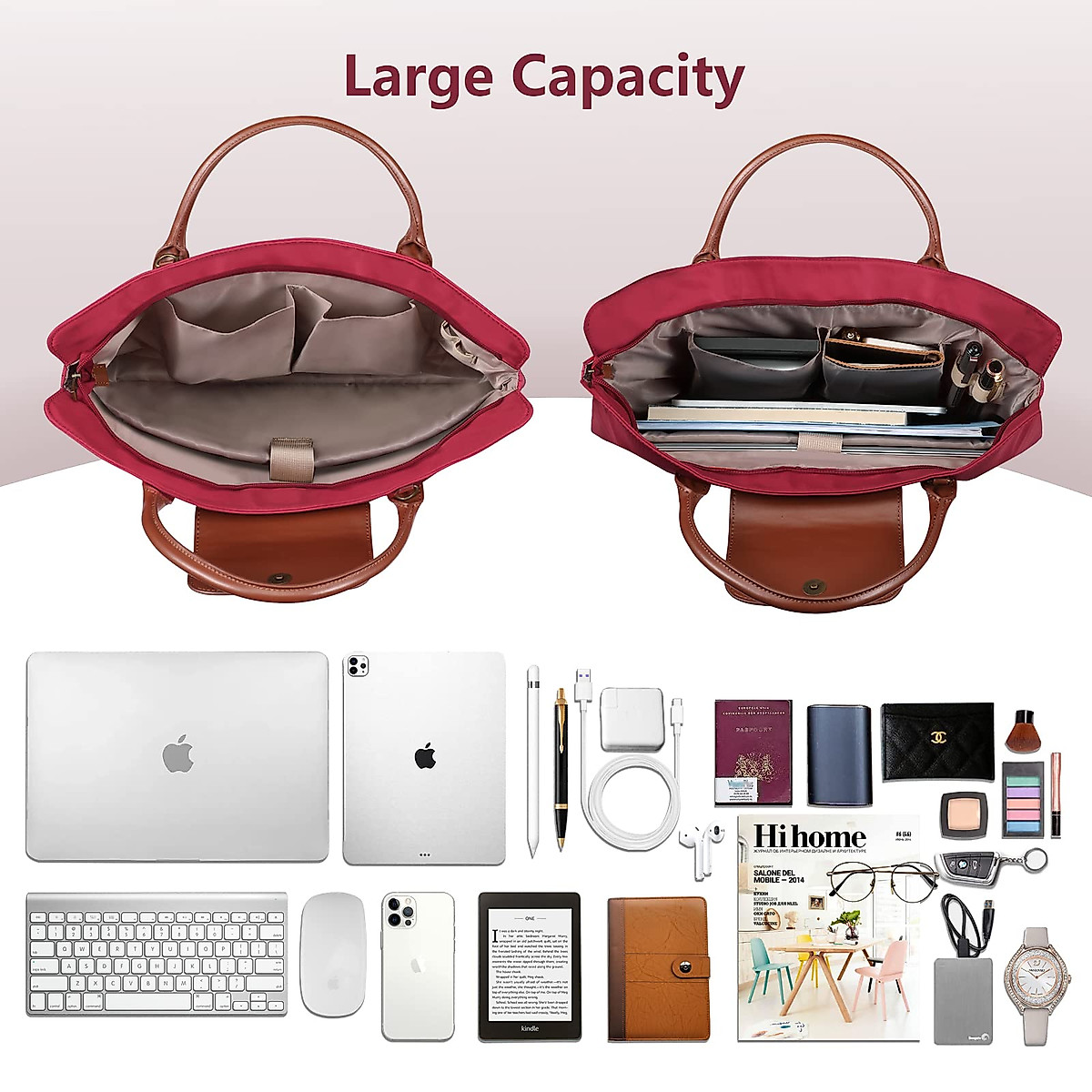 Fintie Laptop Tote Bag 15.6 Inch Computer Bag Teacher Work Handbag Business Office Travel Shoulder Messenger Bag, Burgundy