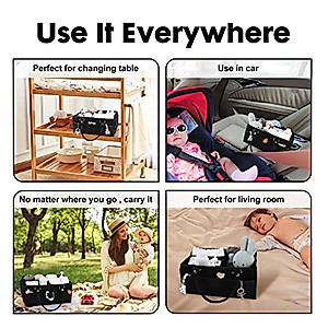 XUANGUO Baby Diaper Caddy Organizer for Girl Boy Large Nursery Storage Bin Basket Portable Holder Tote Bag for Changing Table and Car Baby Shower Gifts Newborn Baby Registry Must Haves Items black