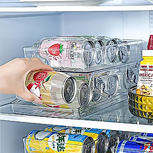 ROWNYEON Rolling Refrigerator Organizer Bins， Pop Soda Can Dispenser with Lid for Fridge, Pantry, Freezer， Beverage Holder，Canned Food Organizer – holds up to 11 tall and slim skinny cans
