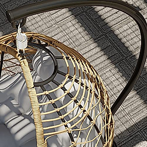 MOD Steel Furniture Willa Hanging Egg Chair with Stylish Rattan Wicker and Boho Plush Cushion-WILLAEGG-Gry, Grey/Tan