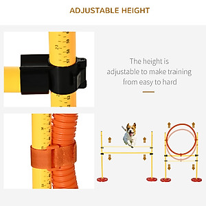 PawHut 3PCs Dog Agility Training Equipment, Outdoor Obstacle Course Starter Kit with Hoop, Hurdle, Weave Poles and Carrying Bag