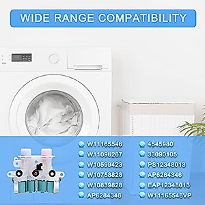 W11165546, W10599423, W11096267 Water Inlet Valve Replacement for Whirlpool, Maytag, Kenmore Washing Machine, Replaces 33090105, W10758828, W10839828, W11096267, AP6284346, W11165546VP