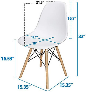 HANGKAI Elegant Home DSW Dinning Chair,Mid-Century Style Chair Plastic Dining Shell Chair with Wooden Leg for Dining & Dressing Table-Set of 4,White
