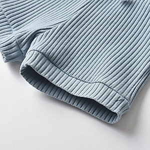 Derouetkia Summer Newborn Baby Boy Girl Clothes Solid Color Ribbed Romper and Shorts Outfits Set (0-3 Months) Blue