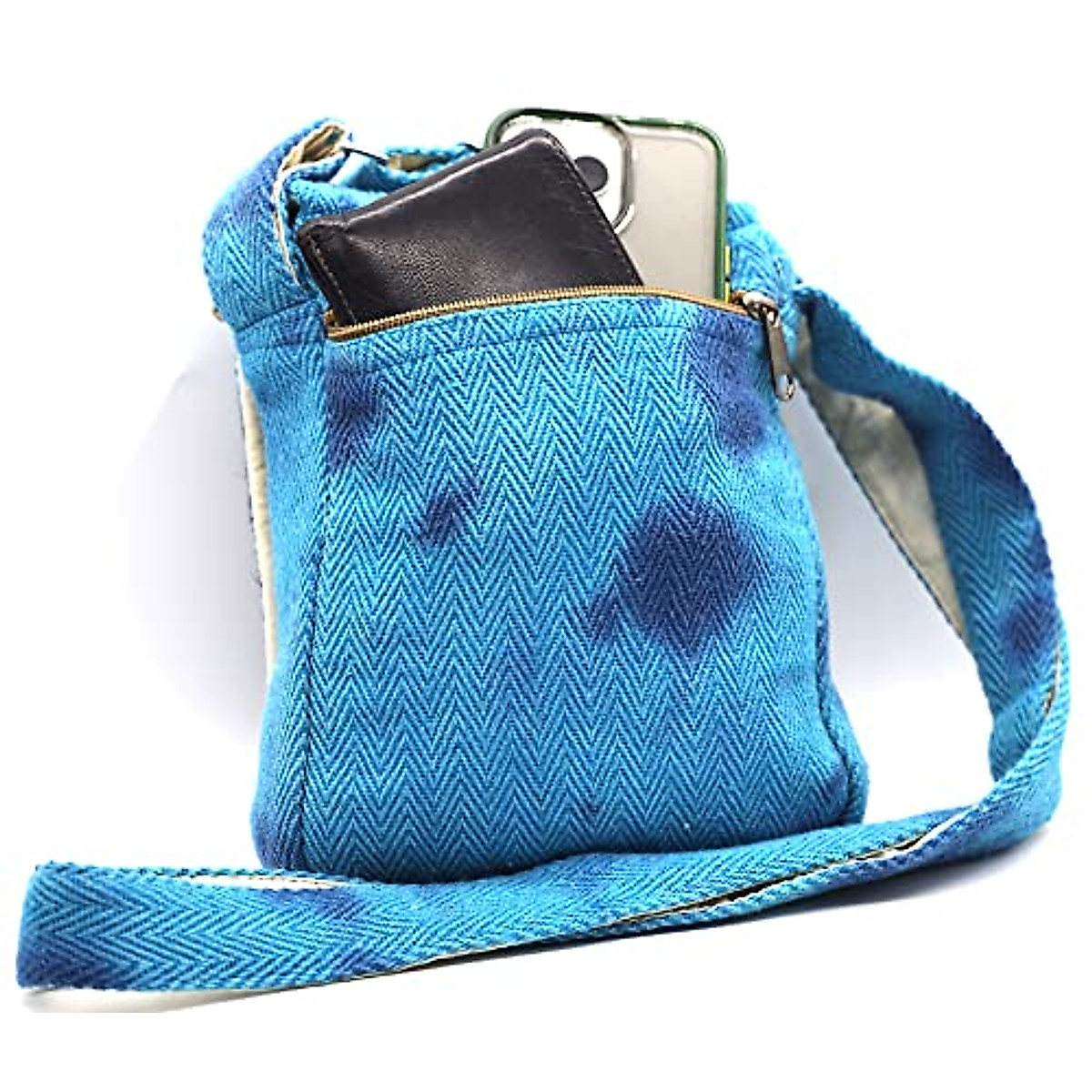 Himalaya Handmade Unique design Mushroom Embroidery Hemp Hobo Passport crossbody bag Festival Travel 100% Himalaya FAIR TRADE MADE Handmade with Love., Blue