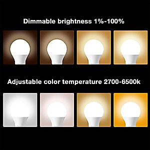 Dalattin Tuya Smart Led Bulb,RGBWW WiFi Light Bulbs,Color Changing Light Bulb,Smart Light Bulbs That Work with Alexa &Google Assistant,A19 E26 RGB Alexa Light Bulb,9W(60W Equivalent) 800 Lumen,6Pack