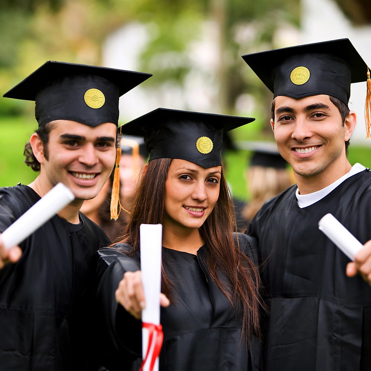 Lucleag 360 PCS Embossed Graduation Envelope Seals Stickers, 2024 Gold Foil Self Adhesive Graduation Diploma Grad Hat Sealing Stickers for Envelopes Candy Graduation Party Favor Decal, 1.5 inch