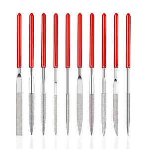 Saipe 10 Pcs Mini Diamond Needle File Set Diamond Files Mini Needle Set for Jewlery Metal Glass Stone Grinding, Polishing and Engraving (2x100mm)