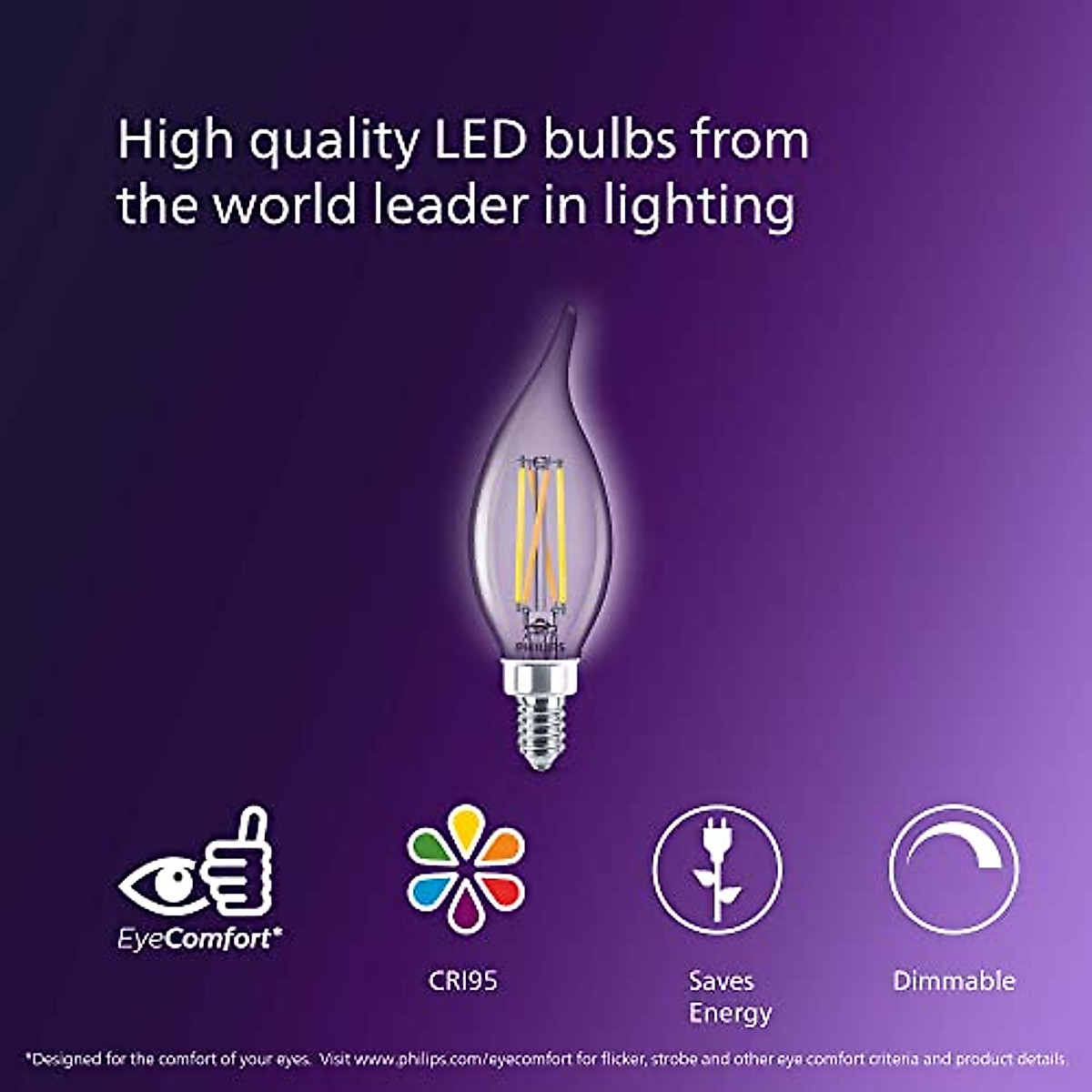 Philips LED BA11 Candelabra LED Light Bulbs - Flicker Free 25w Light Bulbs with EyeComfort Technology - Daylight 5000K Lightbulb - 185 Lumen - E12 Base - 3 Pack