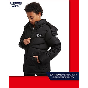 Reebok Boys' Winter Jacket - Heavyweight Quilted Puffer Parka Coat - Insulated Ski Jacket for Boys (8-20), Size 10/12, Black