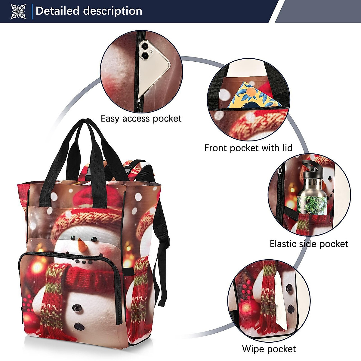 xigua Christmas Snowman Diaper Bag Backpack Multi Function Baby Changing Bags Waterproof Large Capacity Travel Back Pack for Mom Dad
