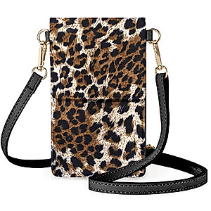 Aoopistc Brown Leopard Cheetah Cell Phone Pouch,Portable Leather Small Phone Bag with Shoulder Strap,Touchscreen Purse Best Gifts