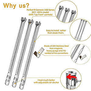 GRISUN Burner and Flavor Bar for for Weber Genesis 300 Gas Grills (with Front Control Knobs)