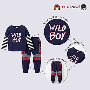Mikrdoo 2T Boy Clothes Toddler Baby Boy Clothes Long Sleeve Sweatshirt Tops Pants Outfits Set Cotton Little Boy Clothing Fall Winter 2T 3T Boys Clothes