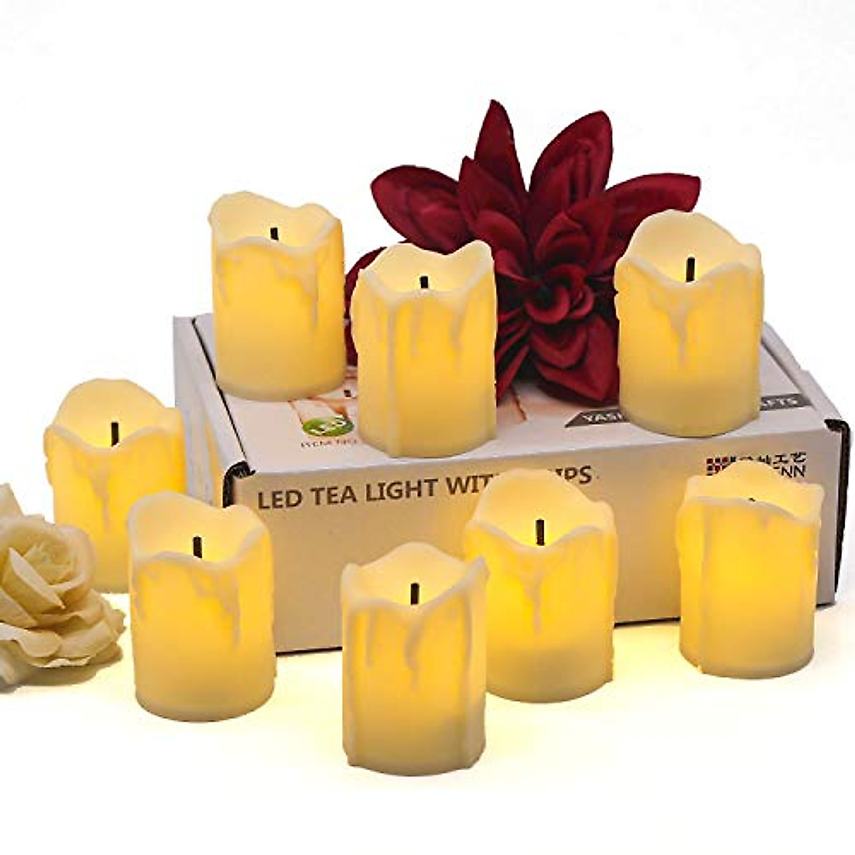 YASENN Led Tea Lights Candles Battery Operated Candle LED Flameless Candle Drips Votive Candle Fake Candles for Halloween Thanksgiving Christmas Decorations(1.5"x2" 12pack)