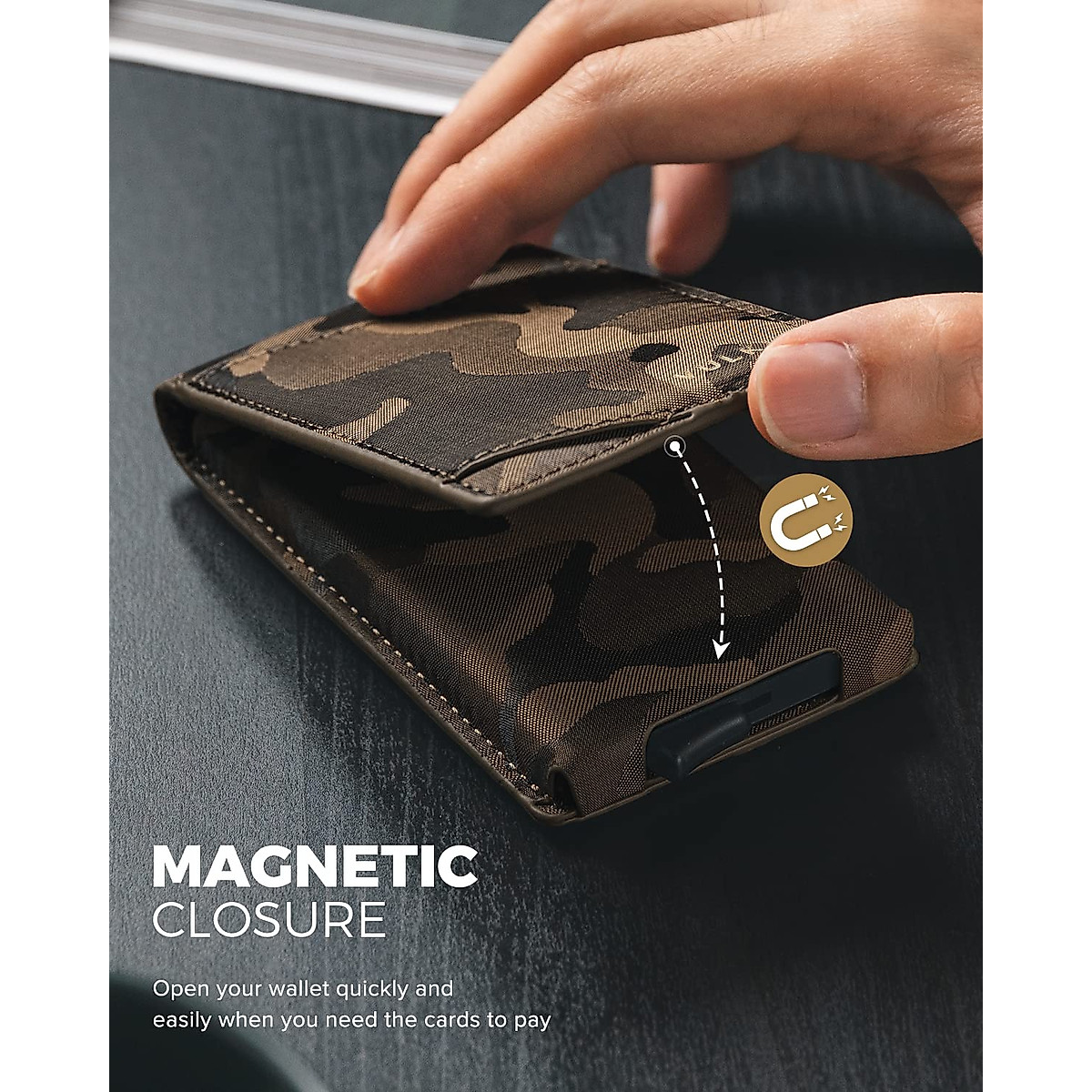 VULKIT Pop Up Wallet for Men, Credit Card Holder Minimalist Slim Bifold Wallets RFID Blocking with Gift Box Desert Camouflage