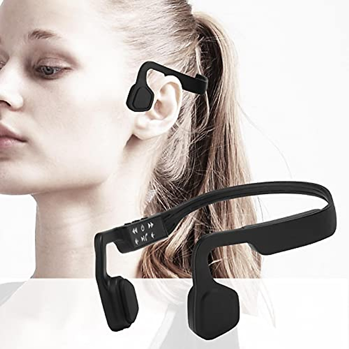 ASHATA Bone Conduction Headphones, Bluetooth 4.2 CVC Noise Cancelling Bone Conduction Outdoor Sports Stereo Earphone Headset for Walking, Hiking, Running(Black)