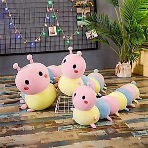 LEHU Caterpillar Stuffed Animal Long Plush Pillow,Cute Hugging Pillow Plush Soft Giant Stuffed Caterpillar,Teen Birthday (Pink,31 inches)