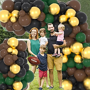 Dark Green Black Gold Balloon Garland Arch Kit, 116PCS Brown Dark Green Black Metallic Gold Balloons for Camo Super Football Bowl Birthday Graduation Woodland Sport Theme Party Decorations