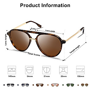 SOJOS Retro Aviator Polarized Sunglasses for Women Men Double Bridge Ladies Shades SJ2078 with Amber Tortoise Frame/Flash Mirrored Brown Lens