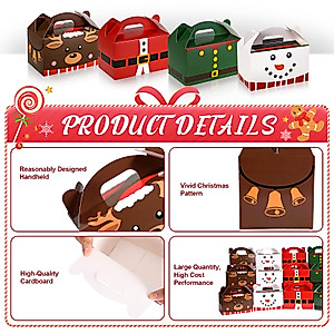 Christmas Treat Boxes, 24 Pieces Plaid Santa Elf Snowman Elk Gingerbread Xmas Cardboard Present Candy Cookie Boxes with Handles, Holiday Party Favor Supplies, 4 Designs (Cute Style)