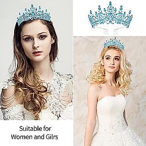 Velscrun Blue Crystal Birthday Queen Tiara Crown for Women Girls Birthday Queen Headband Sash Elegant Princess Crown with Combs Hair Accessories Happy Birthday Party Decorations Mom Birthday Gift