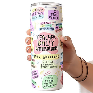 Fleur&Bay Appreciation Gifts for Teacher Daily Affirmations Cup - Personalized Teacher Tumbler With Straw - Daycare Preschool Back to School Gifts Ideas - Customized Travel Coffee Mug 20 oz