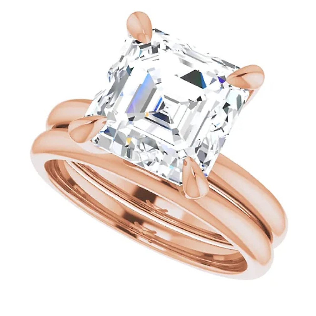 Solid Gold Engagement Ring Set for Women, Handmade 4.25 Carats Asscher Cut Moissanite Solitaire Ring Set Diamond Wedding Bridal Ring Anniversary Propose Gifts Her, 10K/14K/18K, 925 Silver