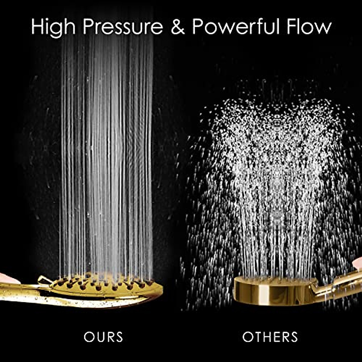 Aquarius Gold Shower Head With Handheld Sprayer, 6 Spray Settings High Pressure Polished Brass Shower Head With Hose (Extra Long) & Adjustable Brass Ball Bracket Kit, Shower Head Gold Finish