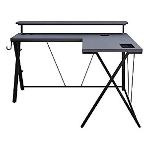 OSP Home Furnishings Checkpoint Battlestation L Shaped Gaming Desk with RGB LED Lights, Black