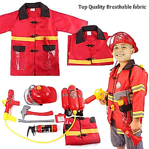 Liberty Imports 12 Piece Kids Fireman Costume Gear Firefighter Chief Dress Up Clothes for Role Play Toy Set with Backpack Water Gun, Fire Extinguisher and Accessories