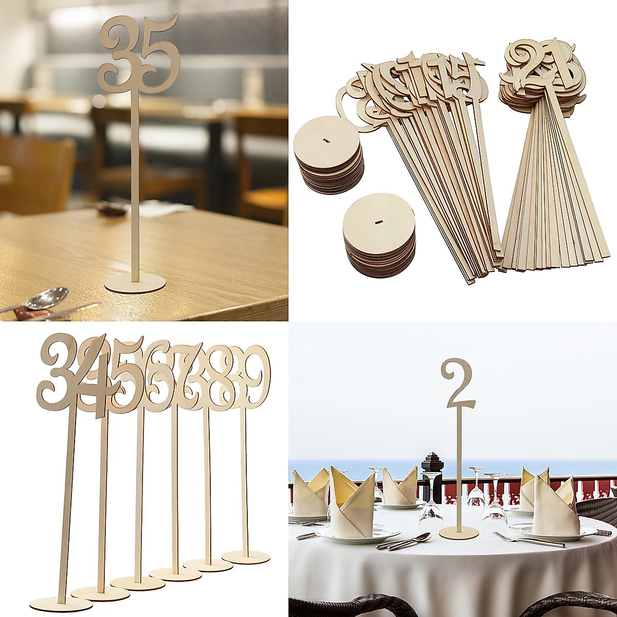Tinksky 1-40 Wooden Table Numbers with Holder Base for Wedding Home Party Decoration, Pack of 40