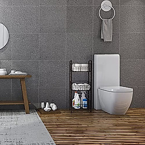 Bathroom Standing Shelf Unit, 3 Tier Towel Storage Shelf Metal Storage Rack for Bathroom Holds Bath, Soap, Shampoo, Paper and Toiletries(Brown)